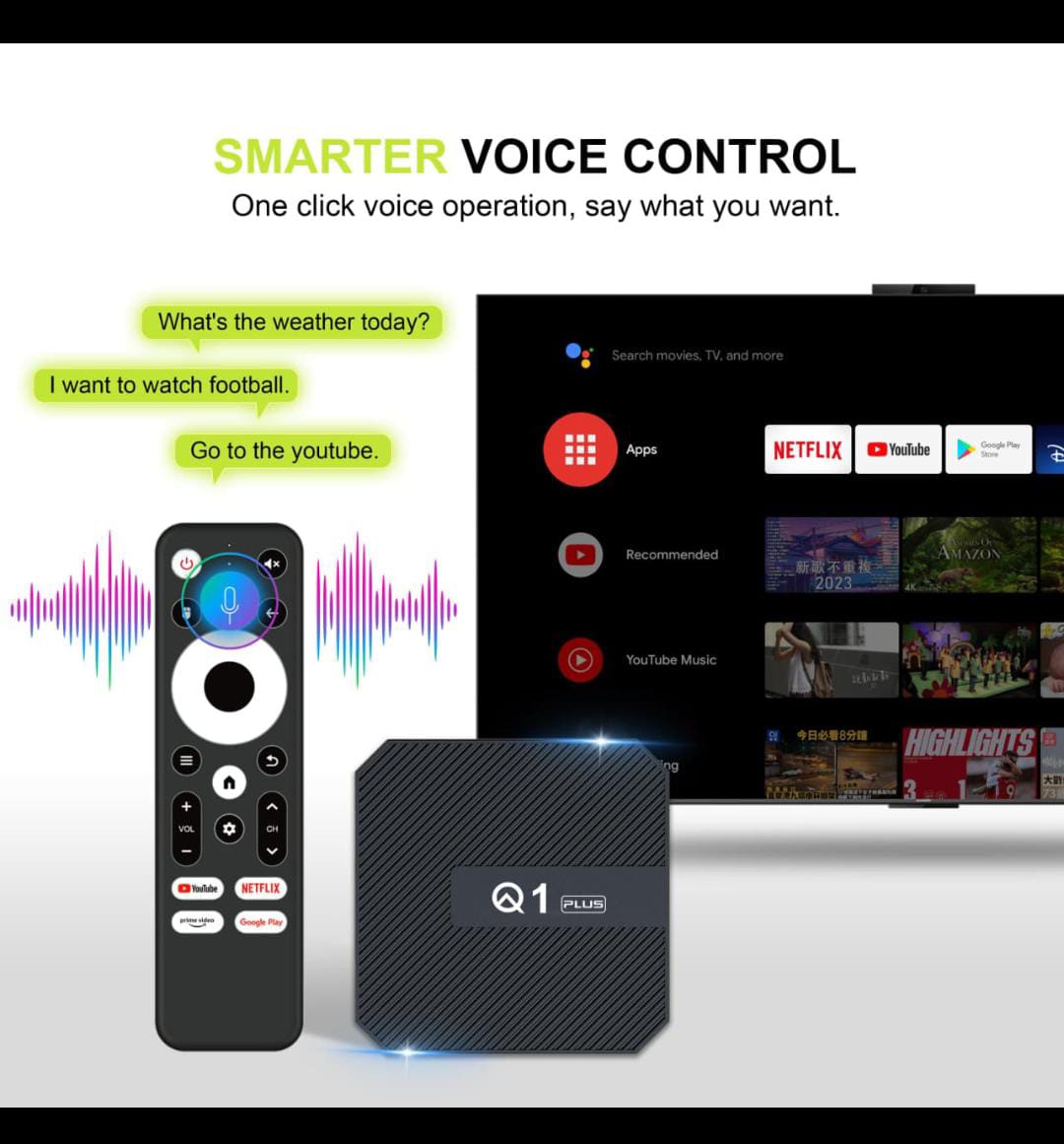 Q1 PLUS Android TV 10.0 Smart TV Box 2GB RAM+16GB ROM UHD 8K H313 Quad ...